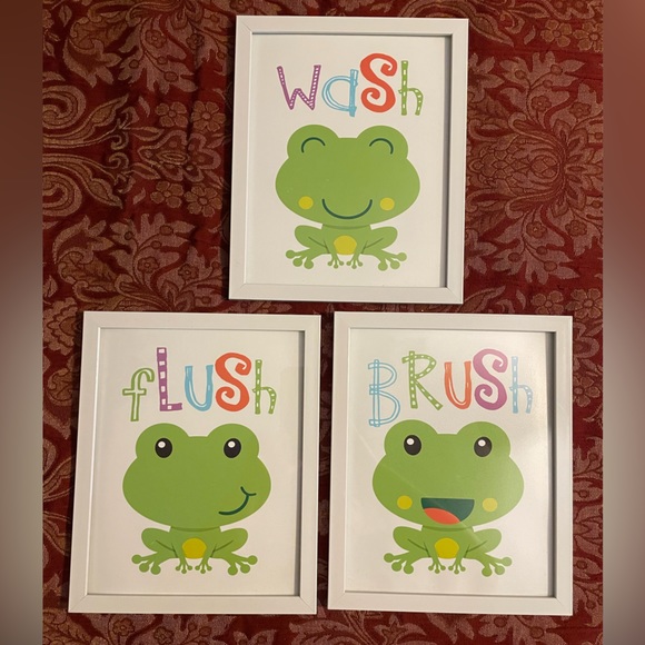 Art | Frog Bathroom Decor Flushbrushwash Framed Pictures | Poshmark